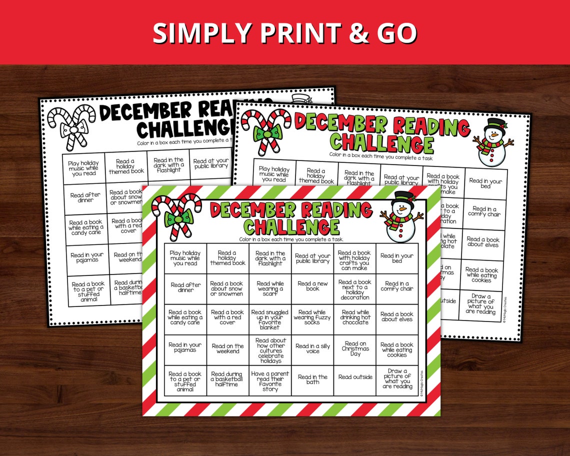 December Reading Challenge for Kids, Reading Printable Activities ...