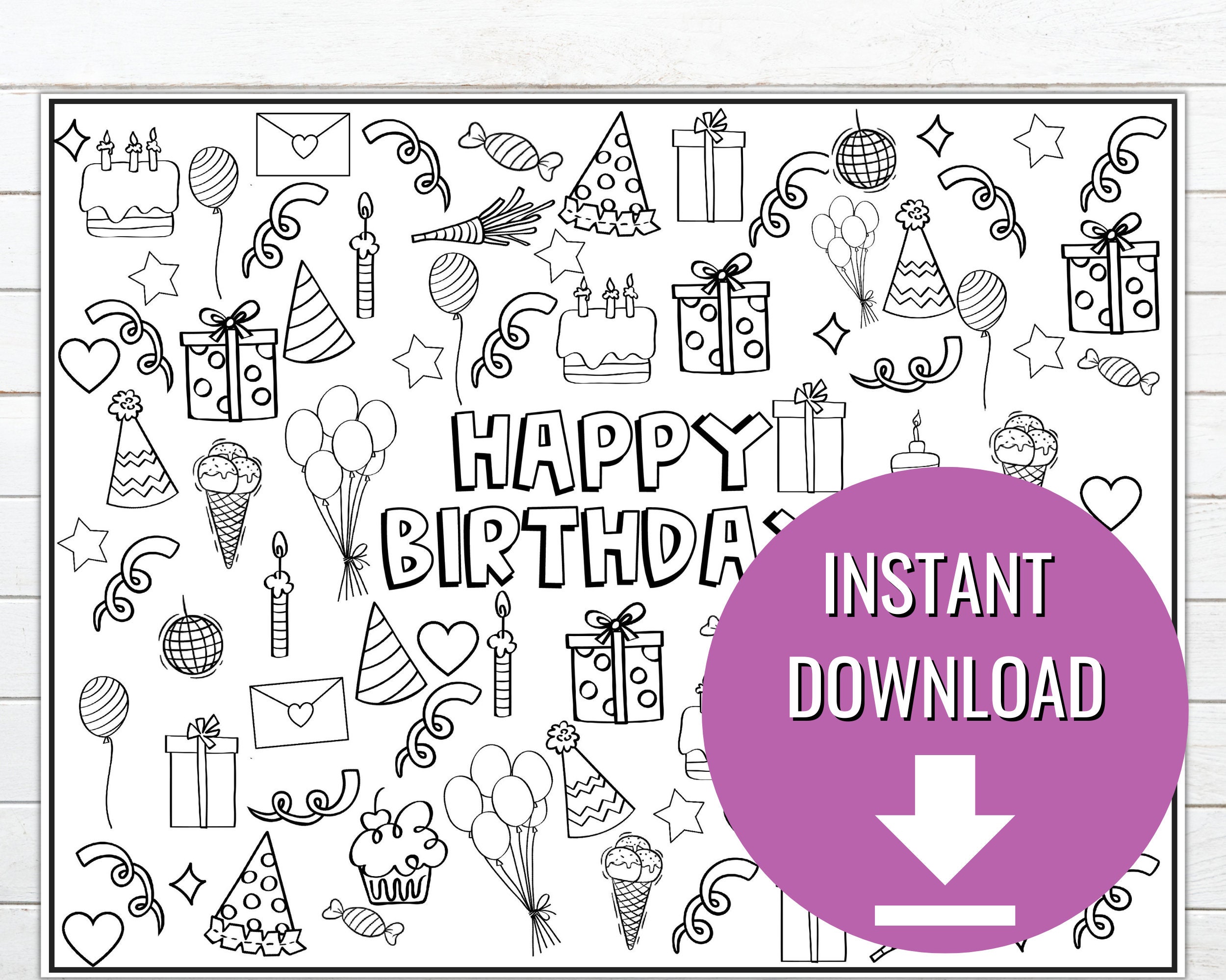 Birthday Doodles Coloring Page, Happy Birthday Coloring Sheet ...