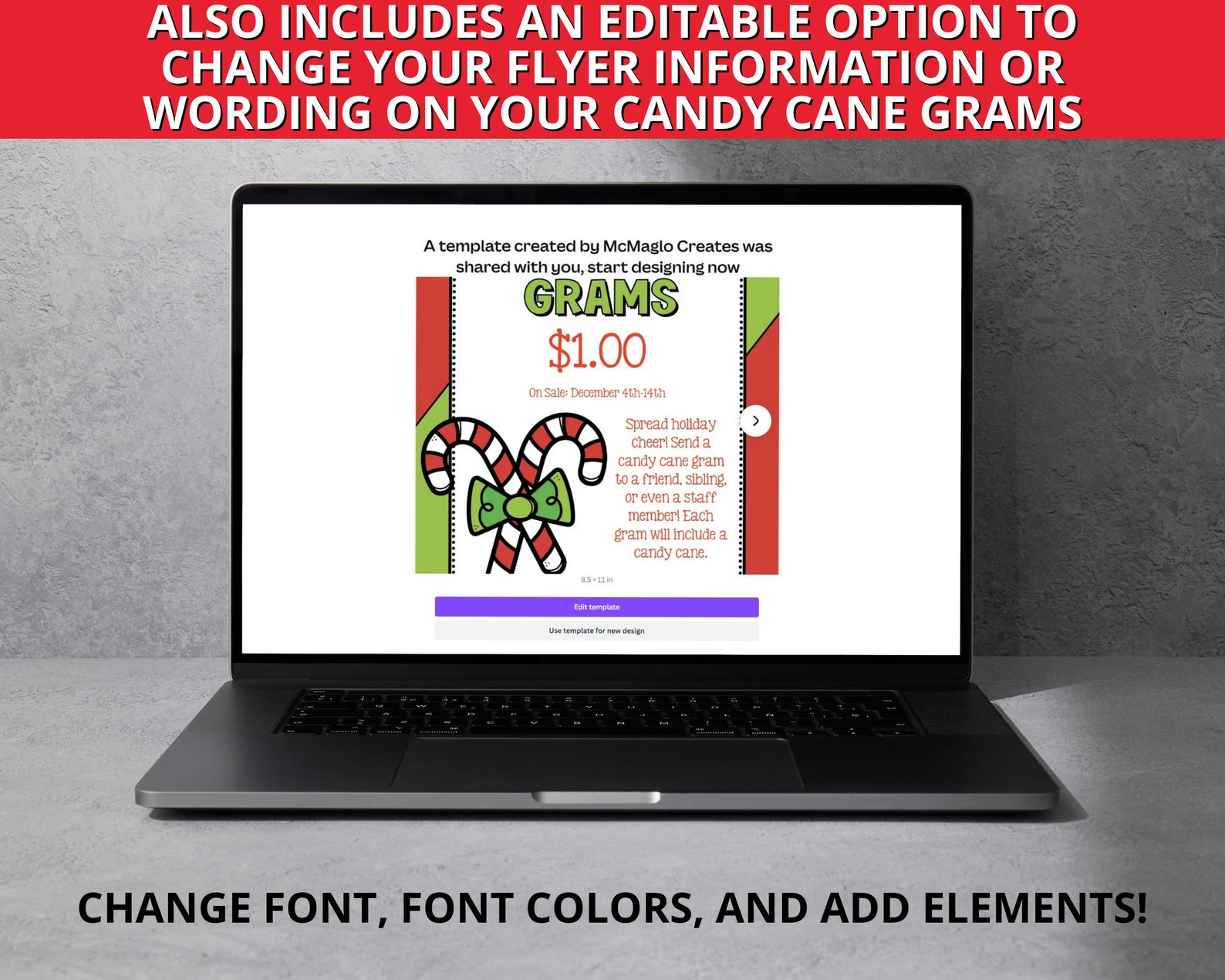 Candy Cane Gram Template, Candy Cane Printable Fundraiser, Christmas ...