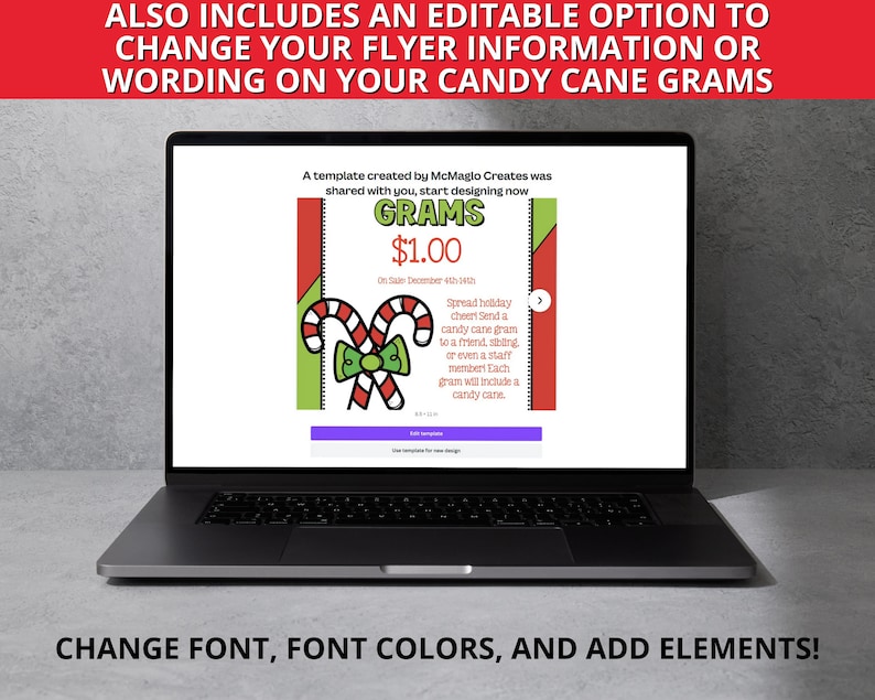 Candy Cane Gram Template, Candy Cane Printable Fundraiser, Christmas ...