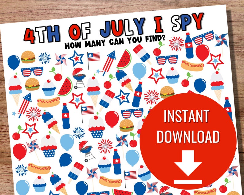 4th of July I Spy Activity 4th of July Printable Activity for - Etsy