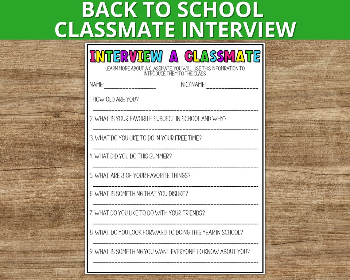 Back to School Interview a Classmate Activity First Day of - Etsy