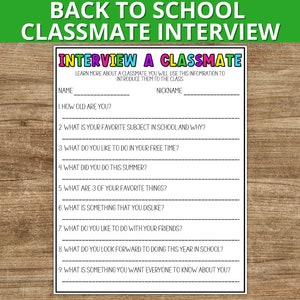 Back to School Interview a Classmate Activity First Day of - Etsy