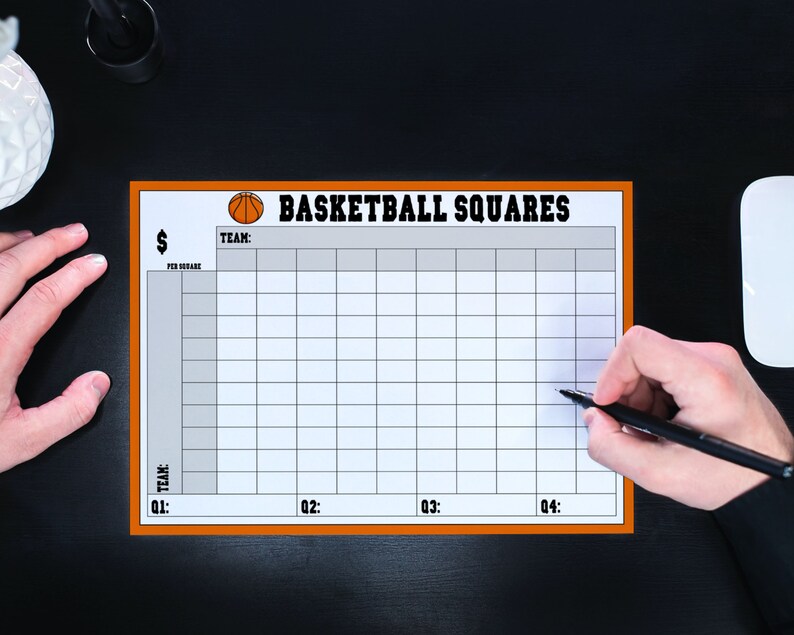 Printable Basketball Squares Game, Basketball Pool Grid, 100 Squares ...