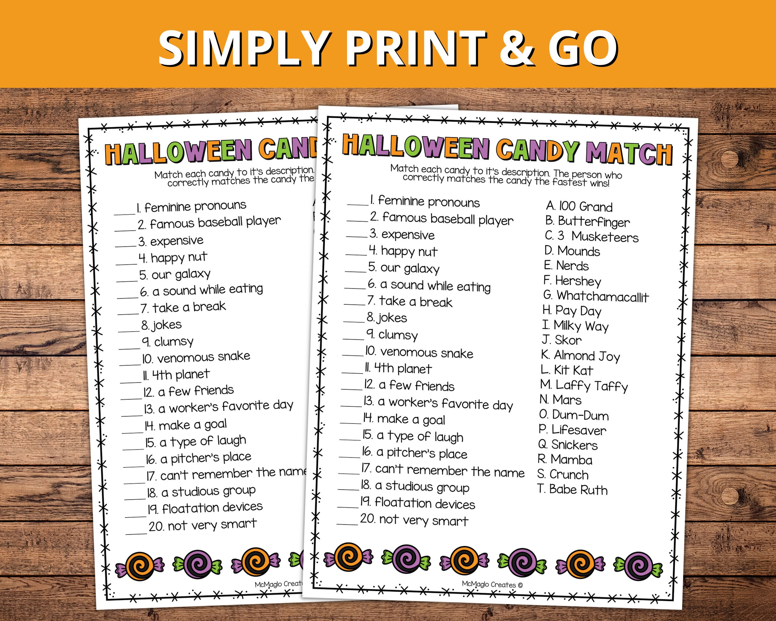 Halloween Candy Match Game Halloween Games for Kids School - Etsy