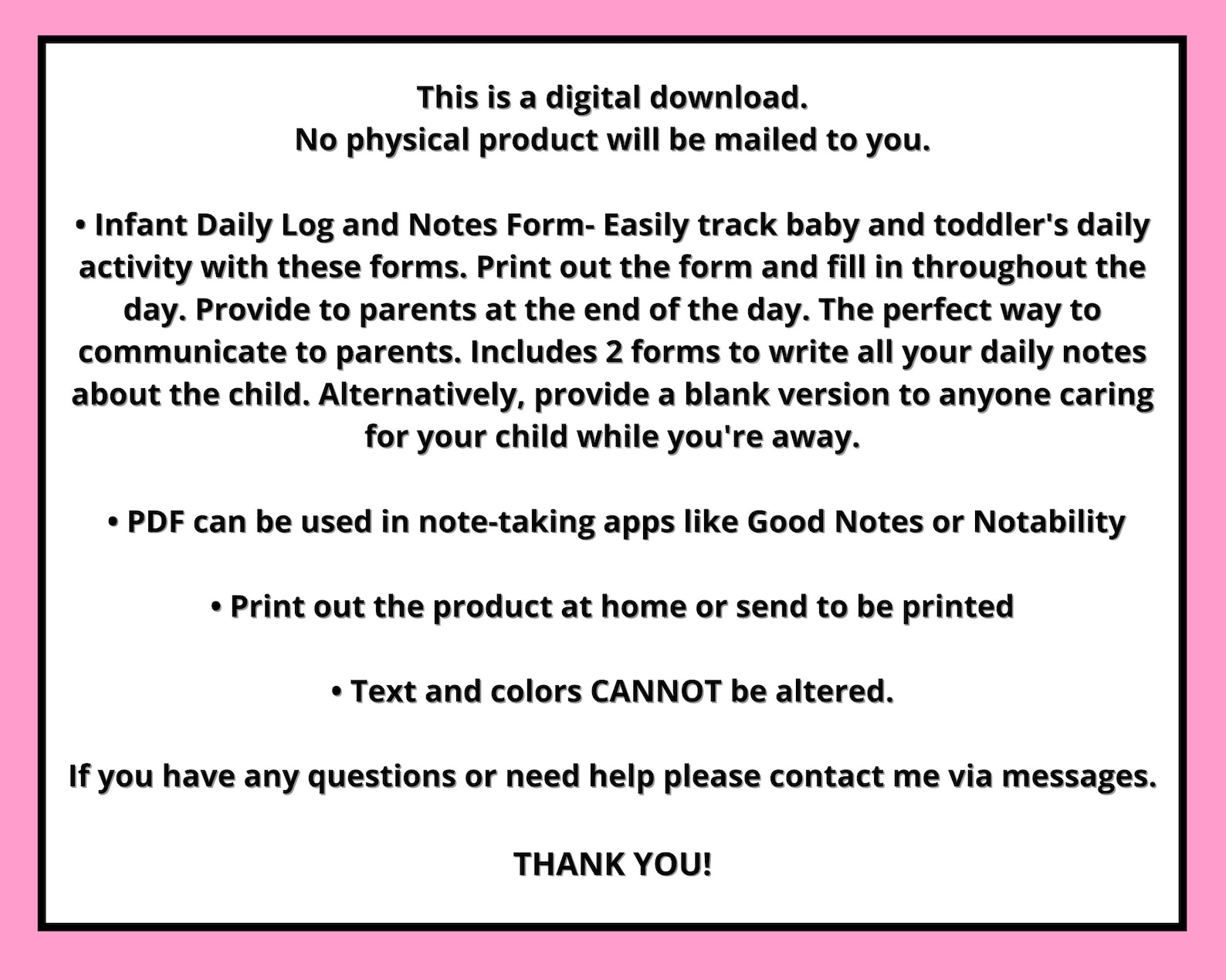 Infant Daily Log Printable, Baby Daily Log and Notes, Infant Daily ...