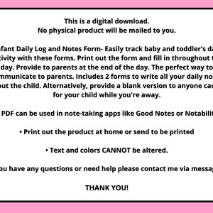 Infant Daily Log Printable, Baby Daily Log and Notes, Infant Daily ...
