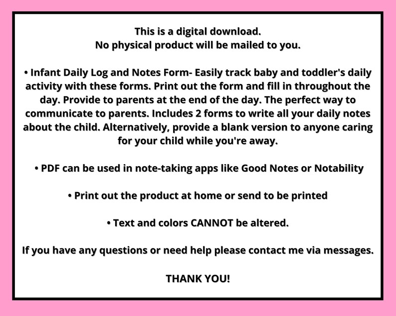 Infant Daily Log Printable Baby Daily Log and Notes Infant - Etsy