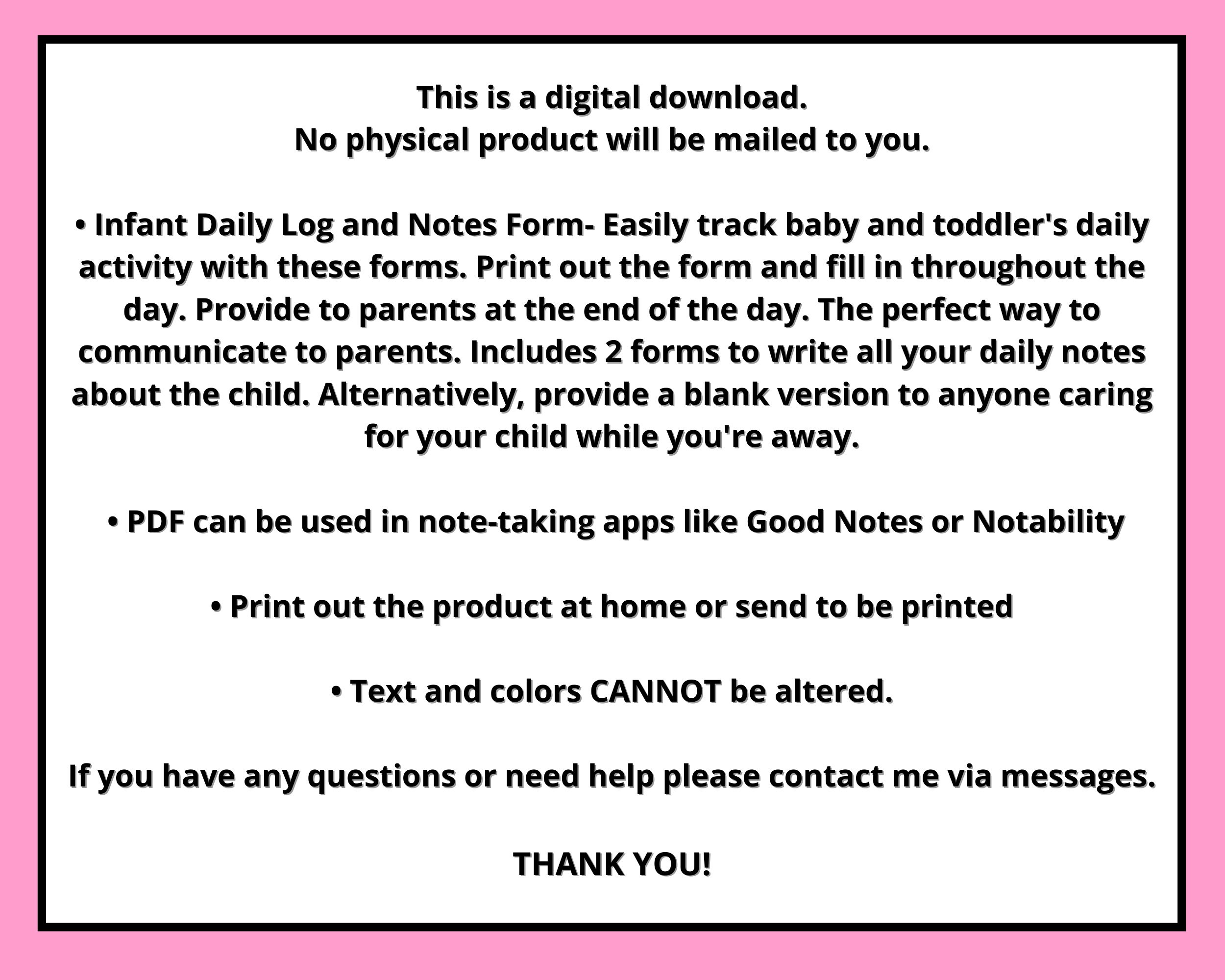 Infant Daily Log Printable, Baby Daily Log and Notes, Infant Daily ...
