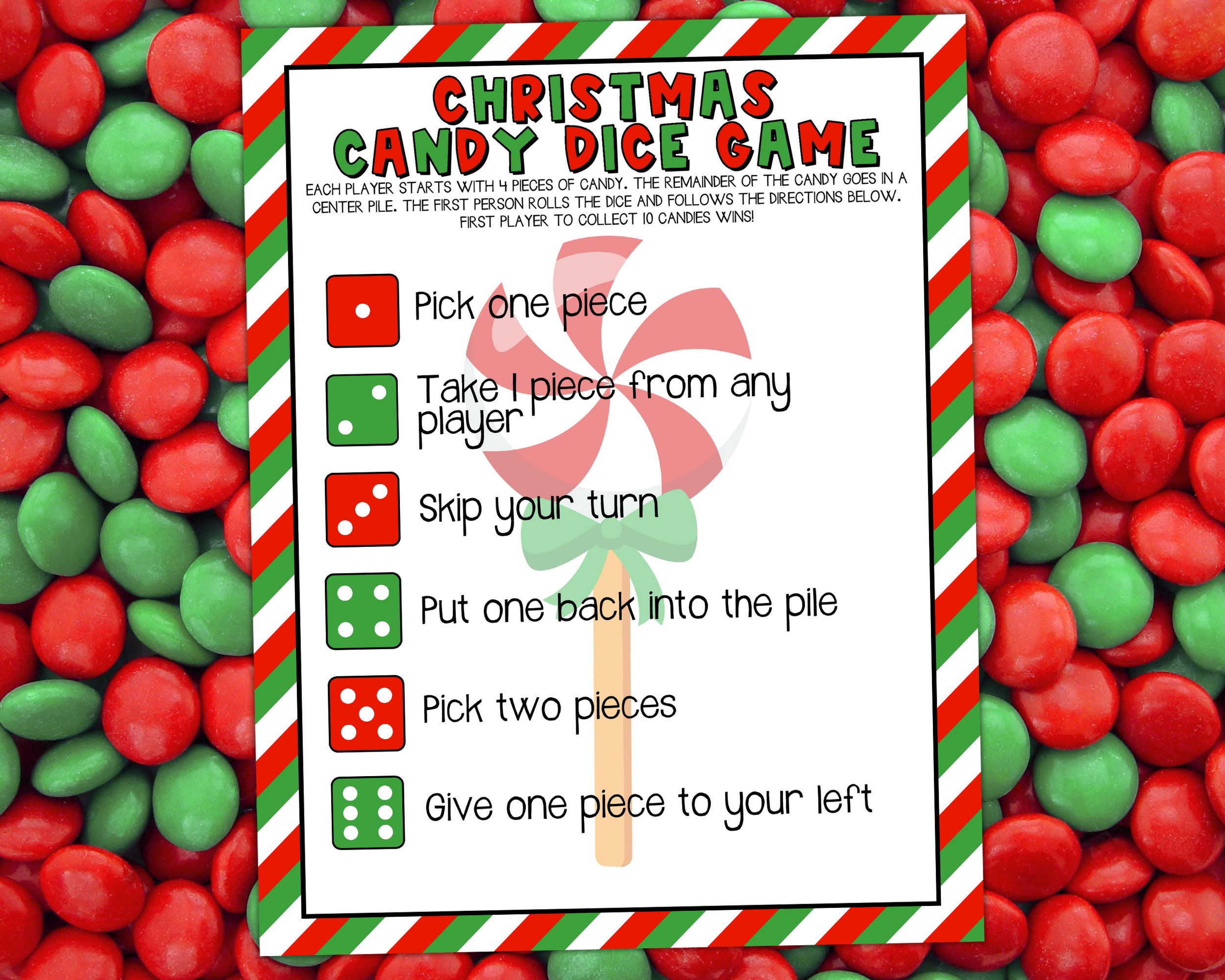 Christmas Dice Game Candy Dice Game Printable Christmas - Etsy