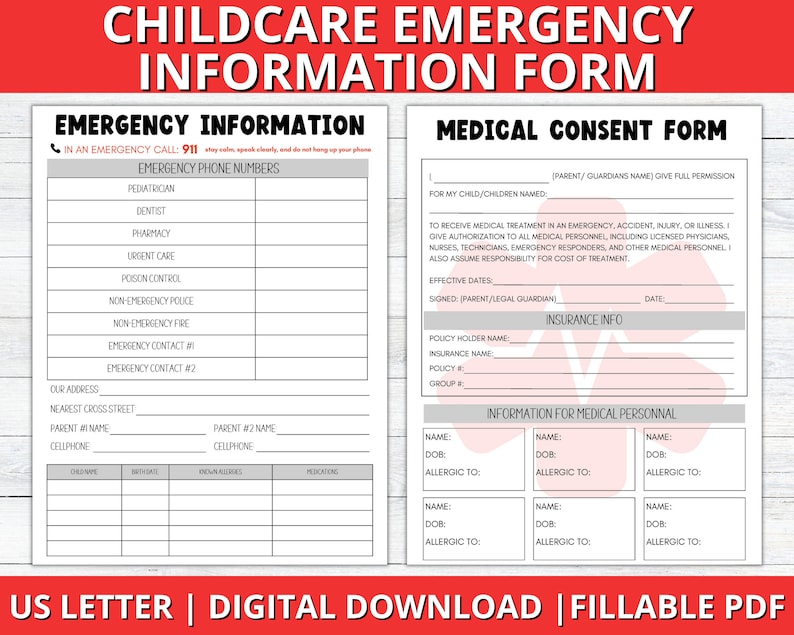 Child Care Emergency Contact Information Sheet, Incase of Emergency ...