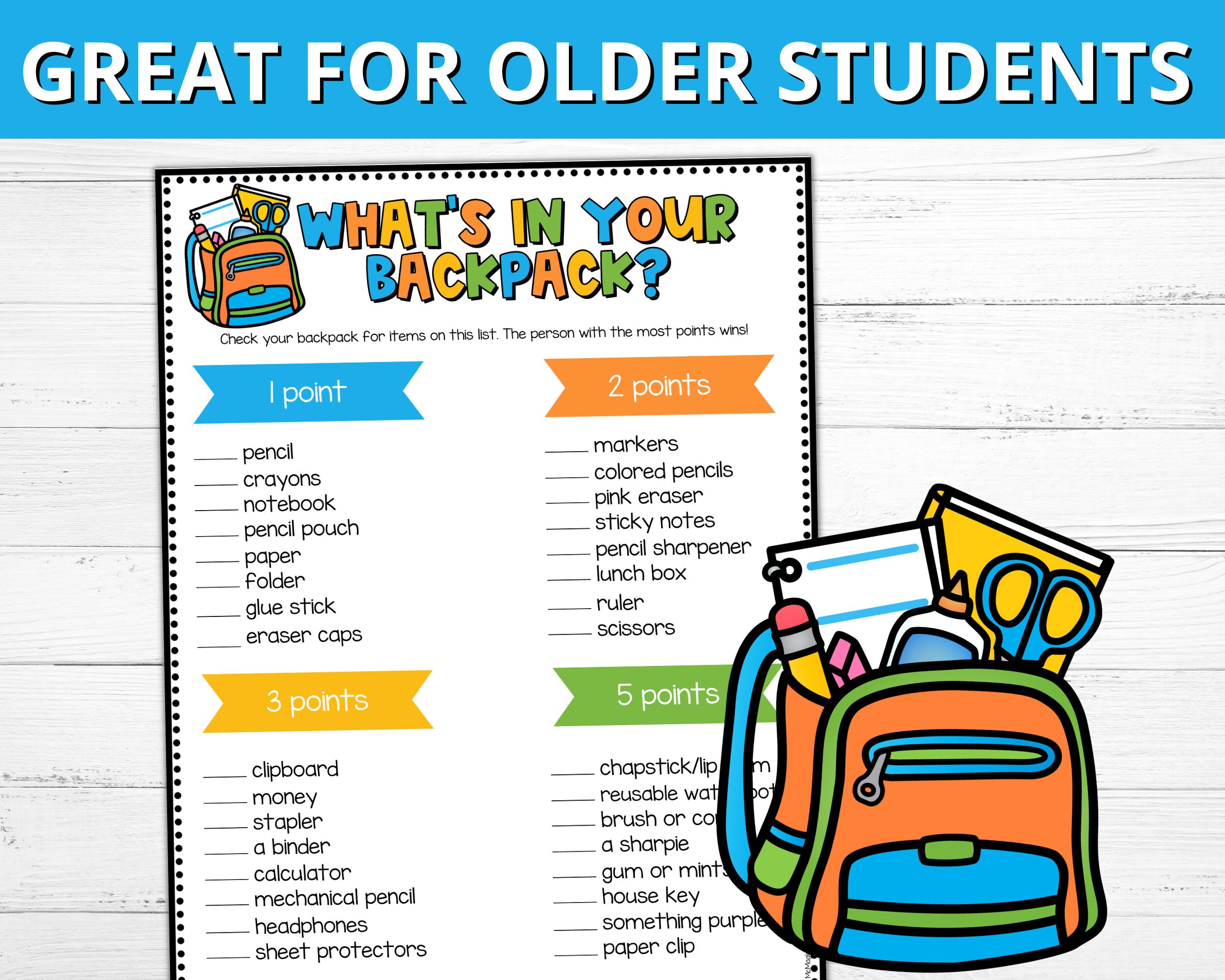What's in You Backpack Back to School Game, First Day of School ...