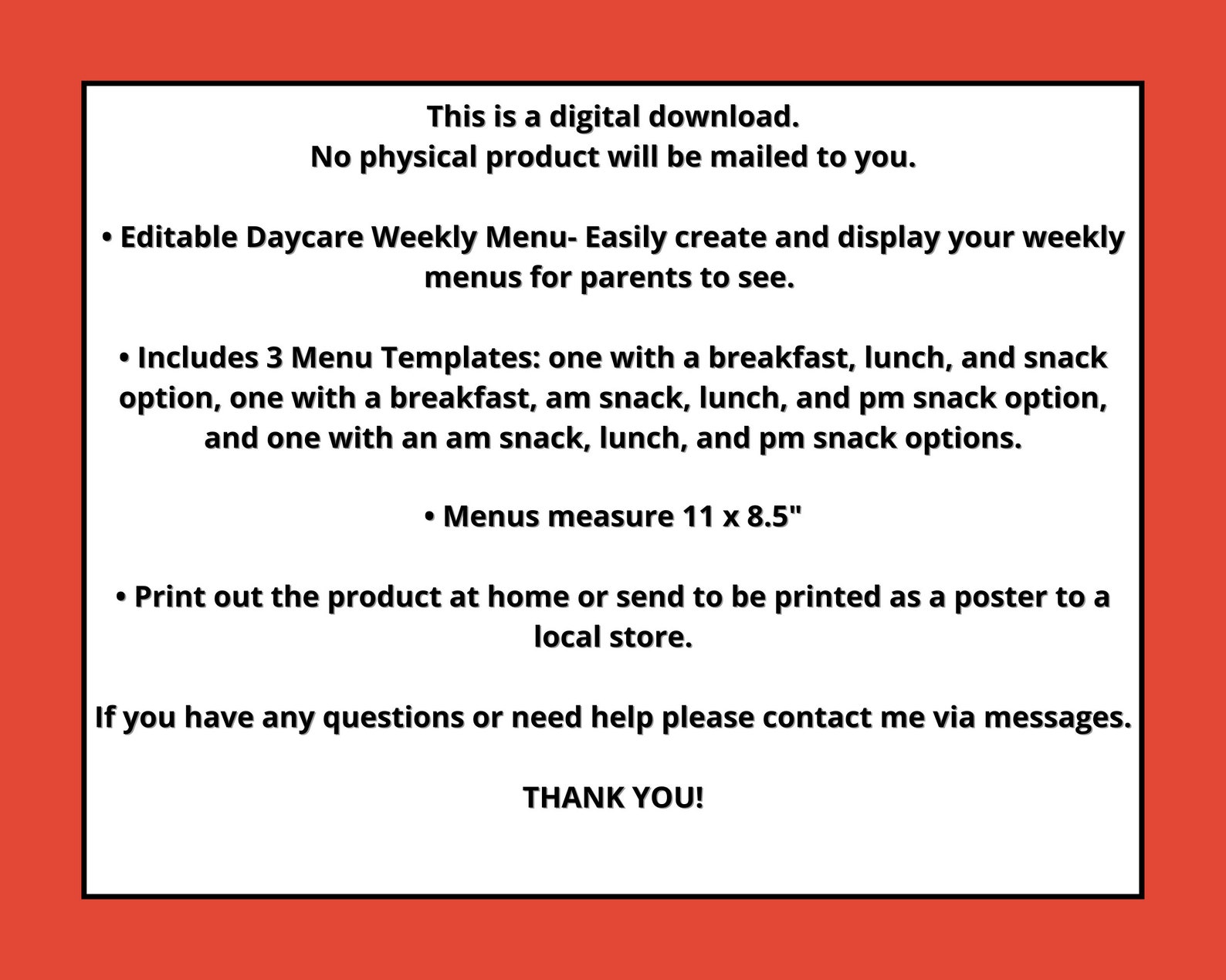 Editable Daycare Weekly Menu, Editable Daycare Menu, Fillable Daycare ...