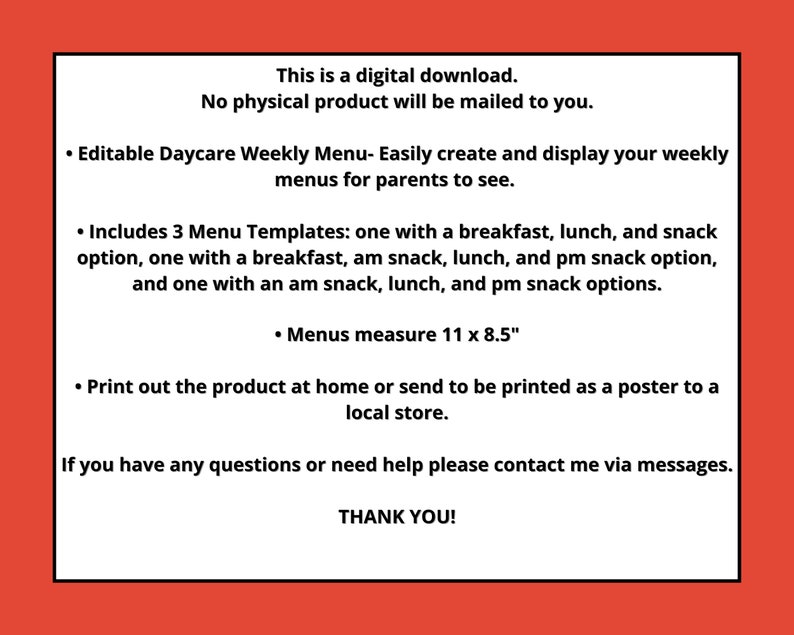 Editable Daycare Weekly Menu, Editable Daycare Menu, Fillable Daycare ... Editable Daycare Weekly Menu, Editable Daycare Menu, Fillable Daycare ...