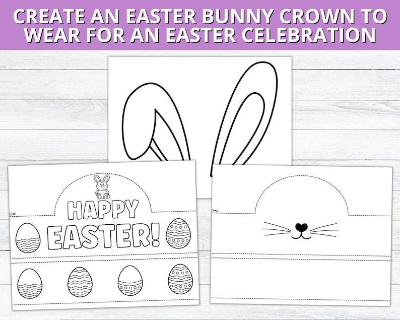 Easter Bunny Paper Crown, Bunny Ears Headband, Printable Easter Craft ...