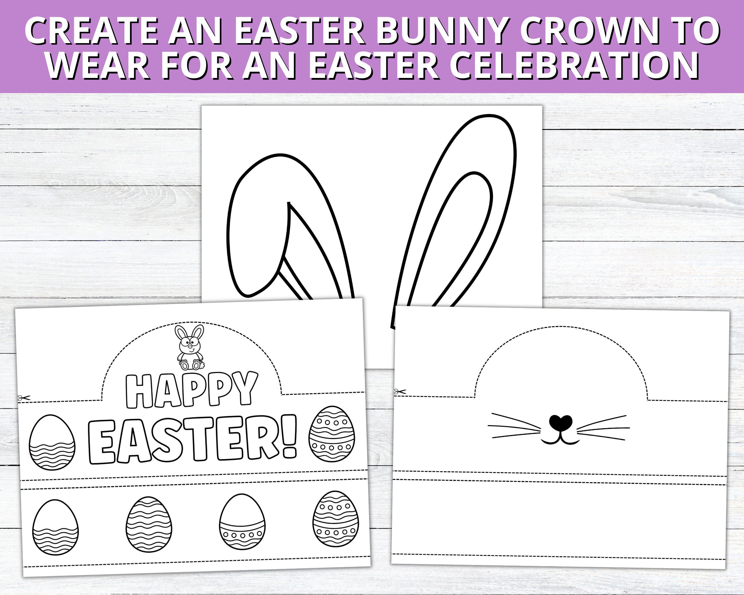 Easter Bunny Paper Crown, Bunny Ears Headband, Printable Easter Craft ...