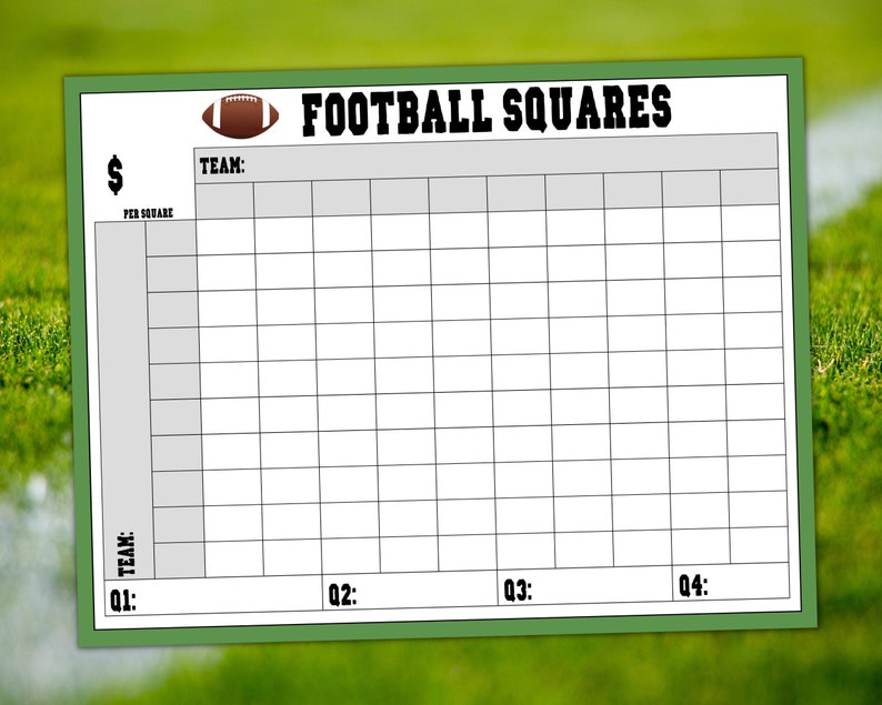 Football Squares Game, 100 Squares, the Big Game Squares Grid, Football ...