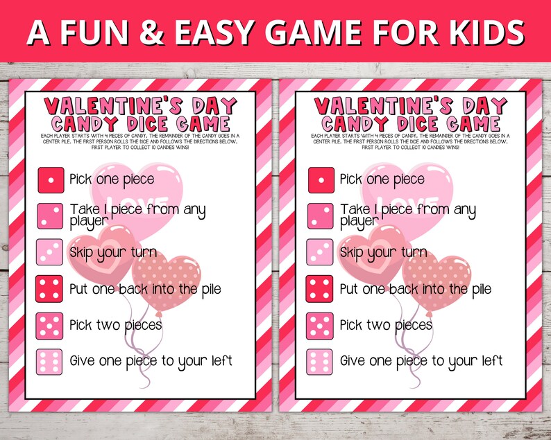 Valentine's Day Candy Dice Game, Valentine's Activity for Kids ...