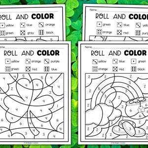St. Patrick's Day Roll and Color Activity, St. Patrick's Day Color by ...