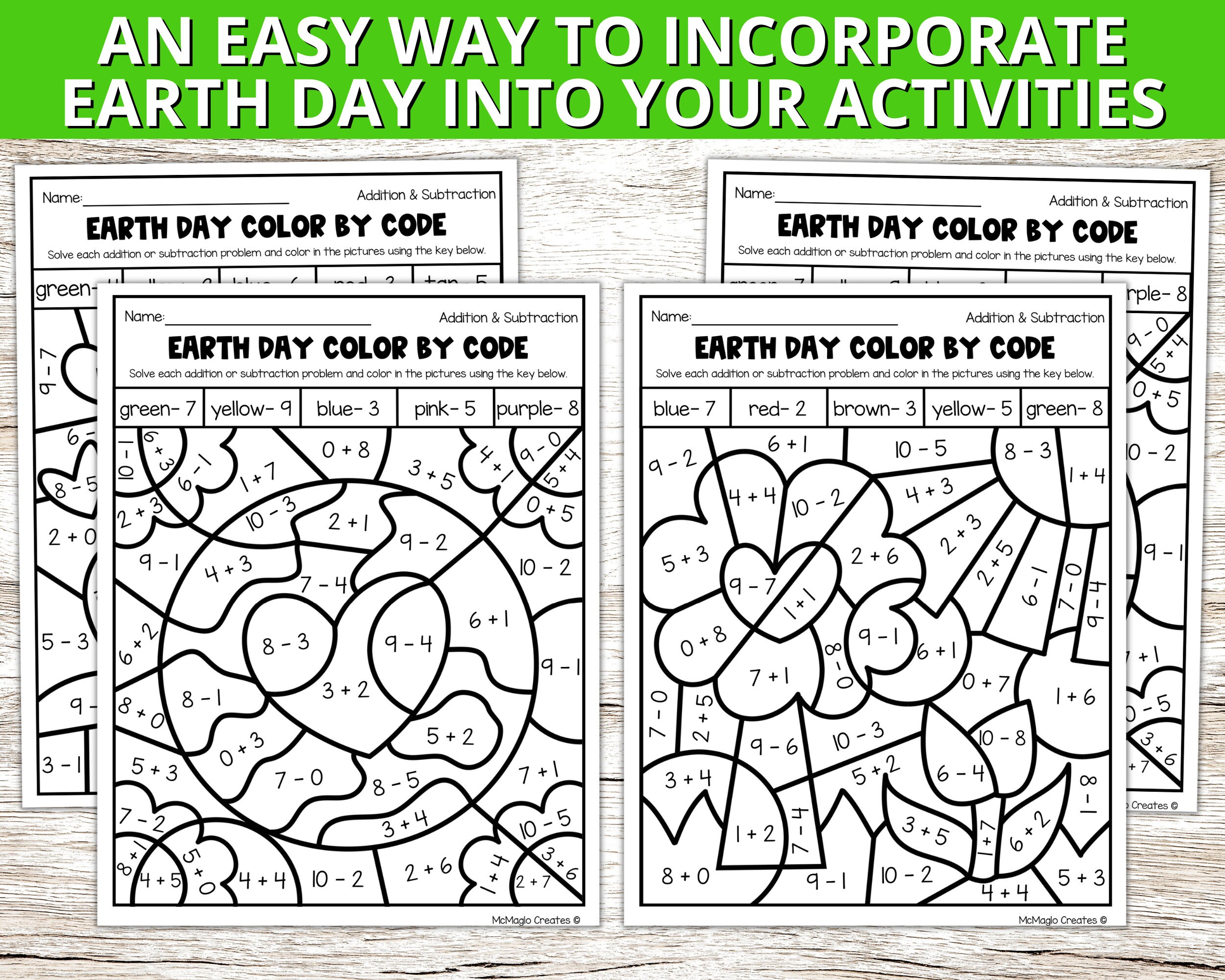 Earth Day Activity, Earth Day Color by Number Activity, Addition and ...