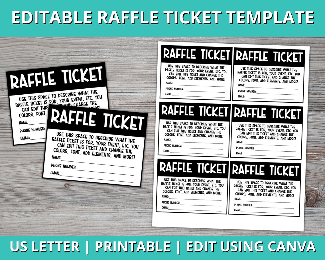 Editable Raffle Ticket Template, Printable Raffle Ticket - Etsy
