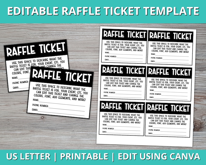 Editable Raffle Ticket Template, Printable Raffle Ticket - Etsy