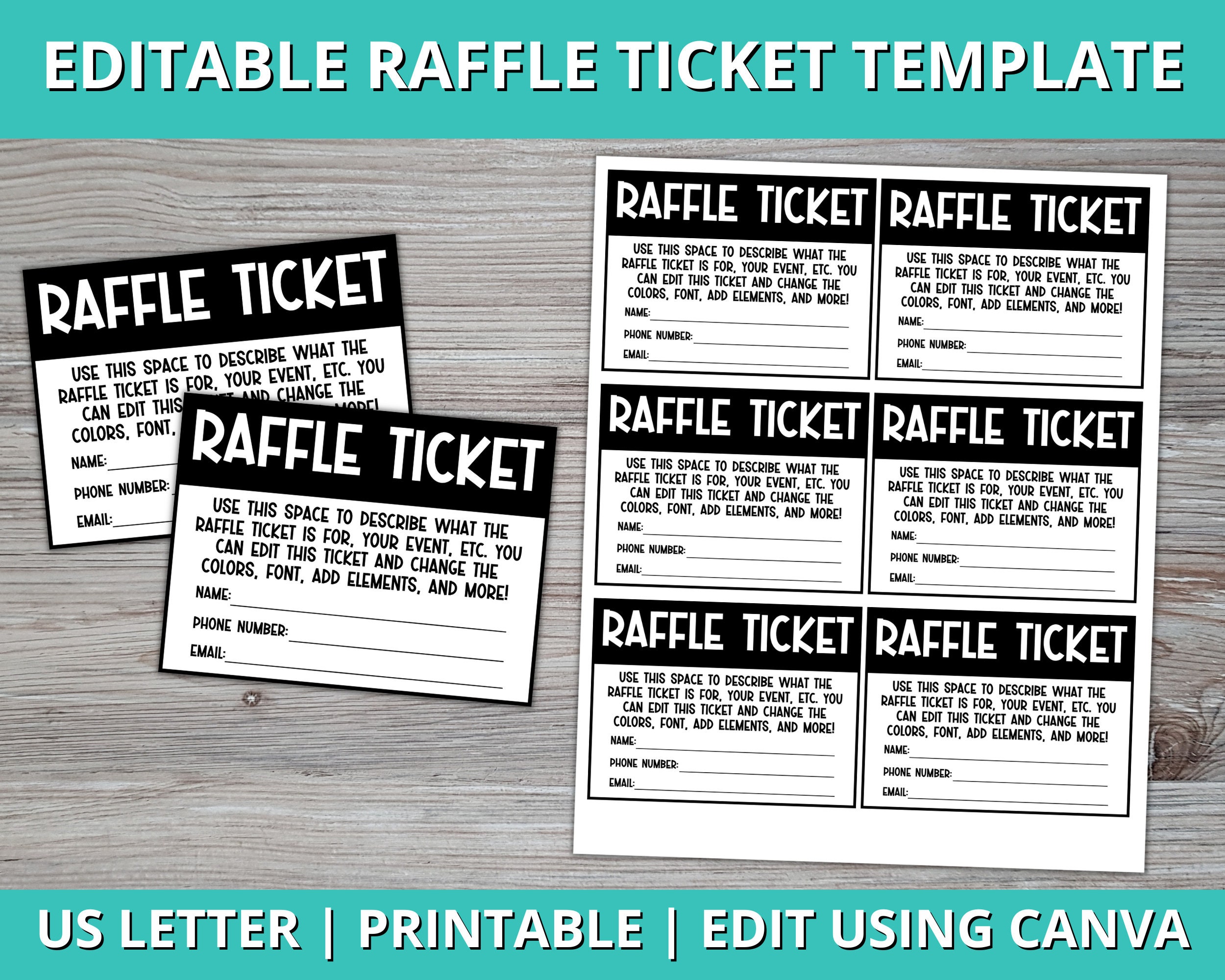 Editable Raffle Ticket Template, Printable Raffle Ticket - Etsy