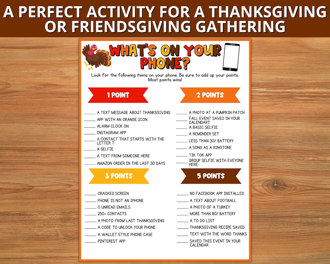 Thanksgiving What's on Your Phone Game Thanksgiving - Etsy