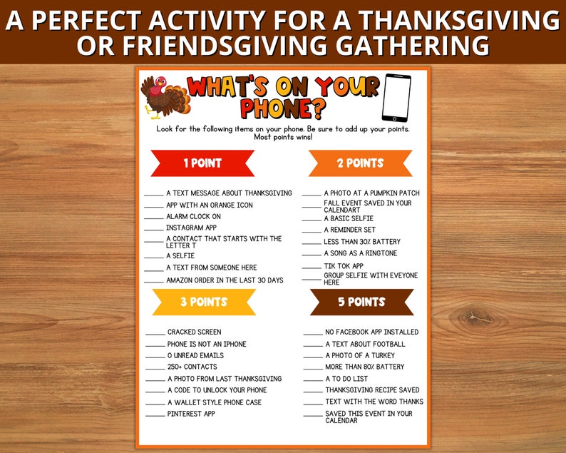 Thanksgiving What's on Your Phone Game Thanksgiving - Etsy