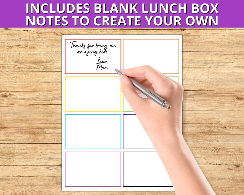 Lunch Box Notes for Kids, Lunch Box Note Template, Positive ...