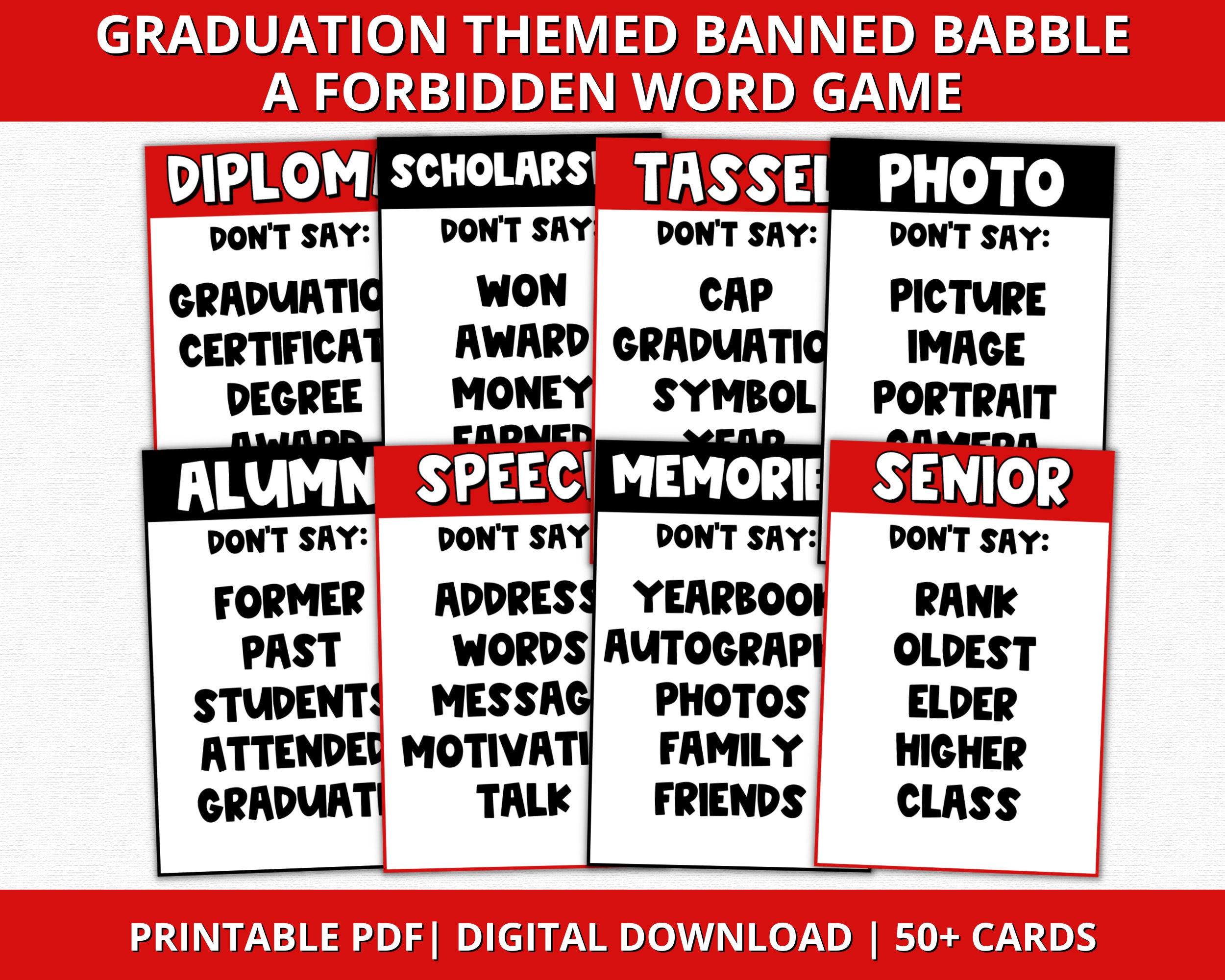 Graduation Themed Banned Babble A Forbidden Word Game, Graduation Party ...