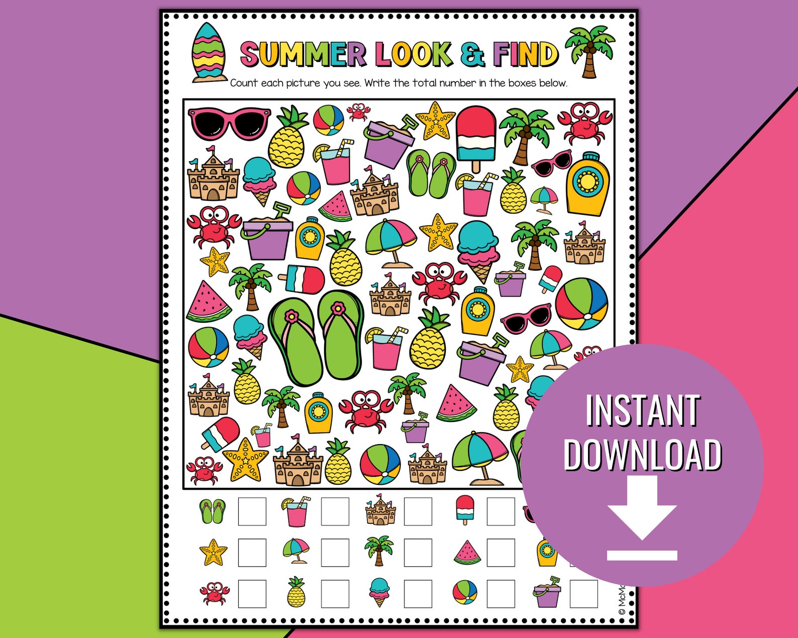 Summer I Spy Activity for Kids, Kids Summer Printable, Summer Themed ...