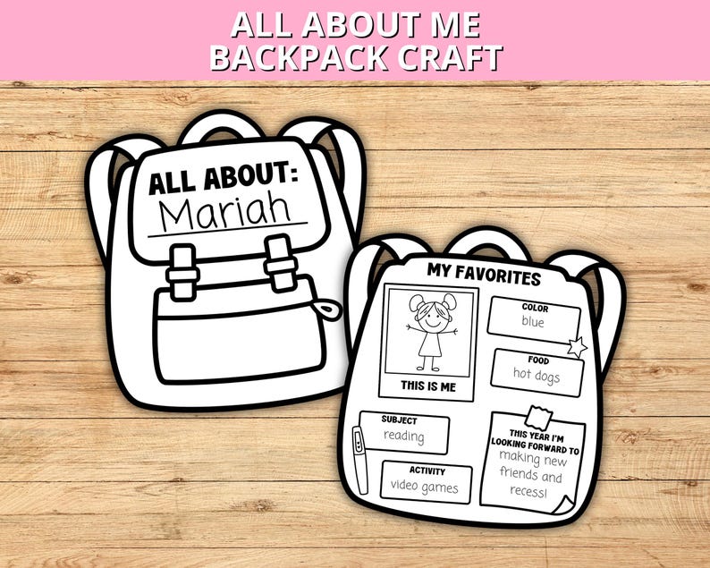 All About Me Backpack, First Day of School Activity, All About Me Craft ...