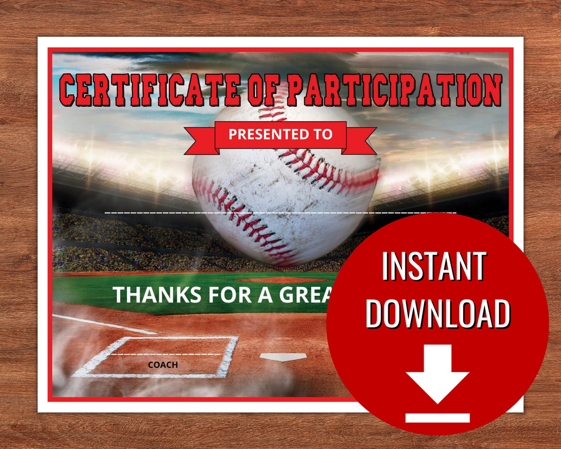 Baseball Award Certificates End of Season Baseball Award - Etsy