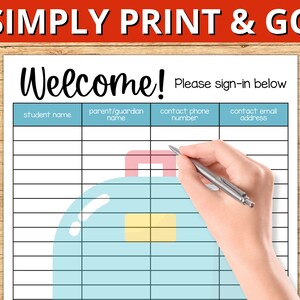 Back to School Open House Sign in Sheet, Classroom Sign in Sheet ...