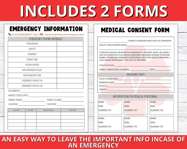 Child Care Emergency Contact Information Sheet, Incase of Emergency ...