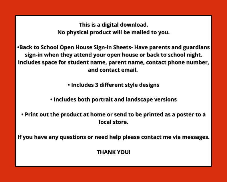 Back to School Open House Sign in Sheet, Classroom Sign in Sheet ...