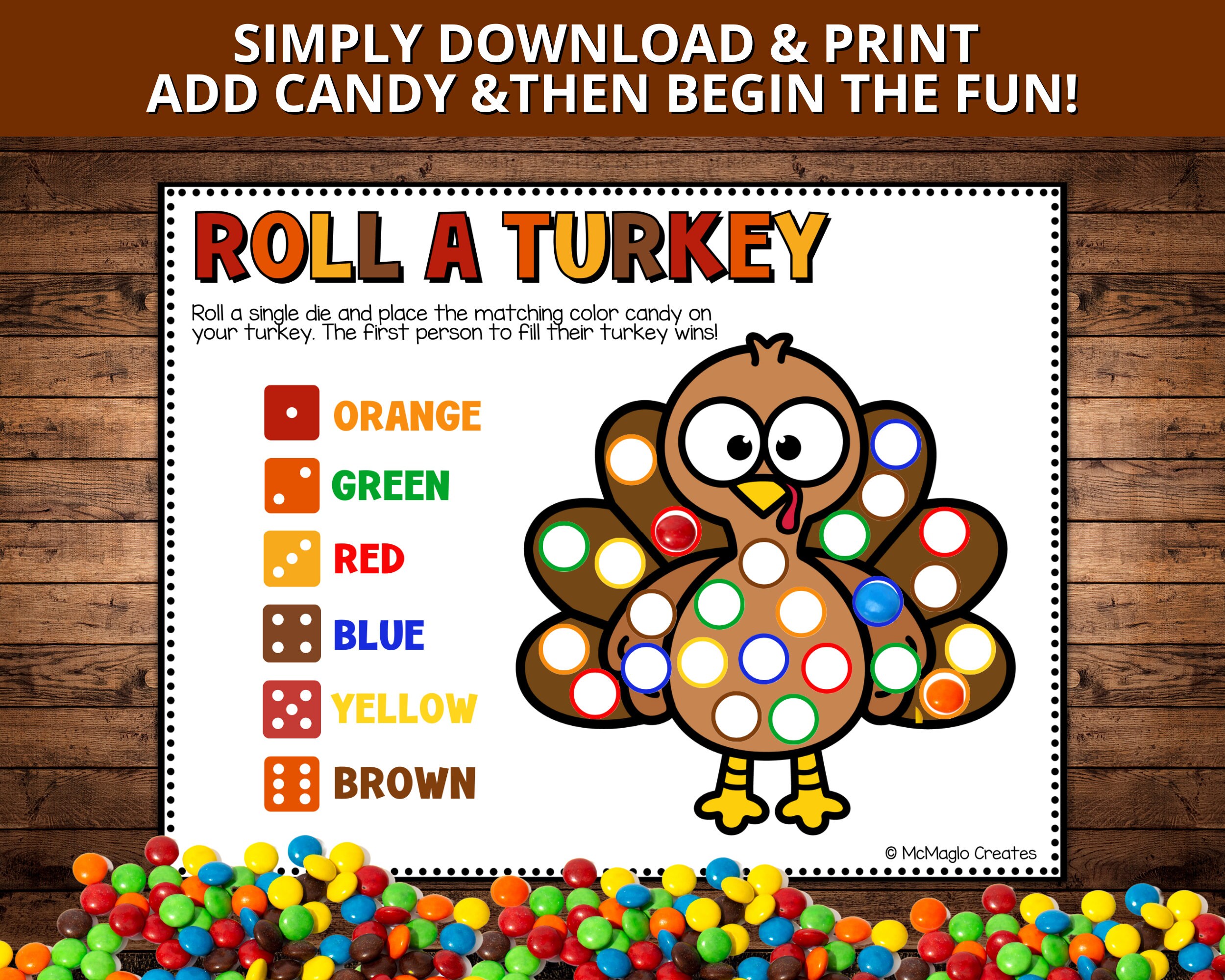 Roll a Turkey Game, Thanksgiving Games for Kids, Kids Table Game ...