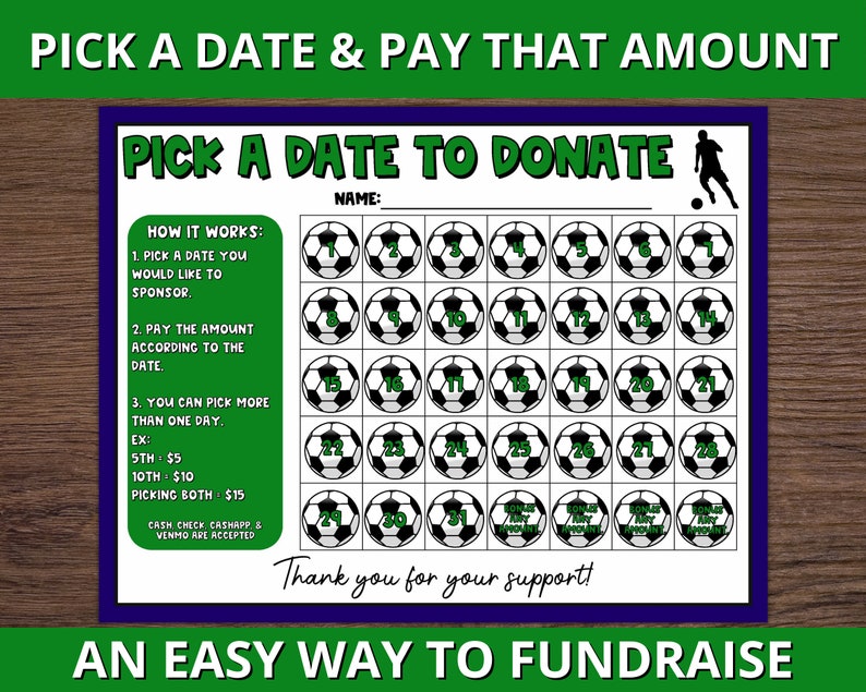 Soccer Calendar Fundraiser Pick A Date To Donate Printable Soccer
