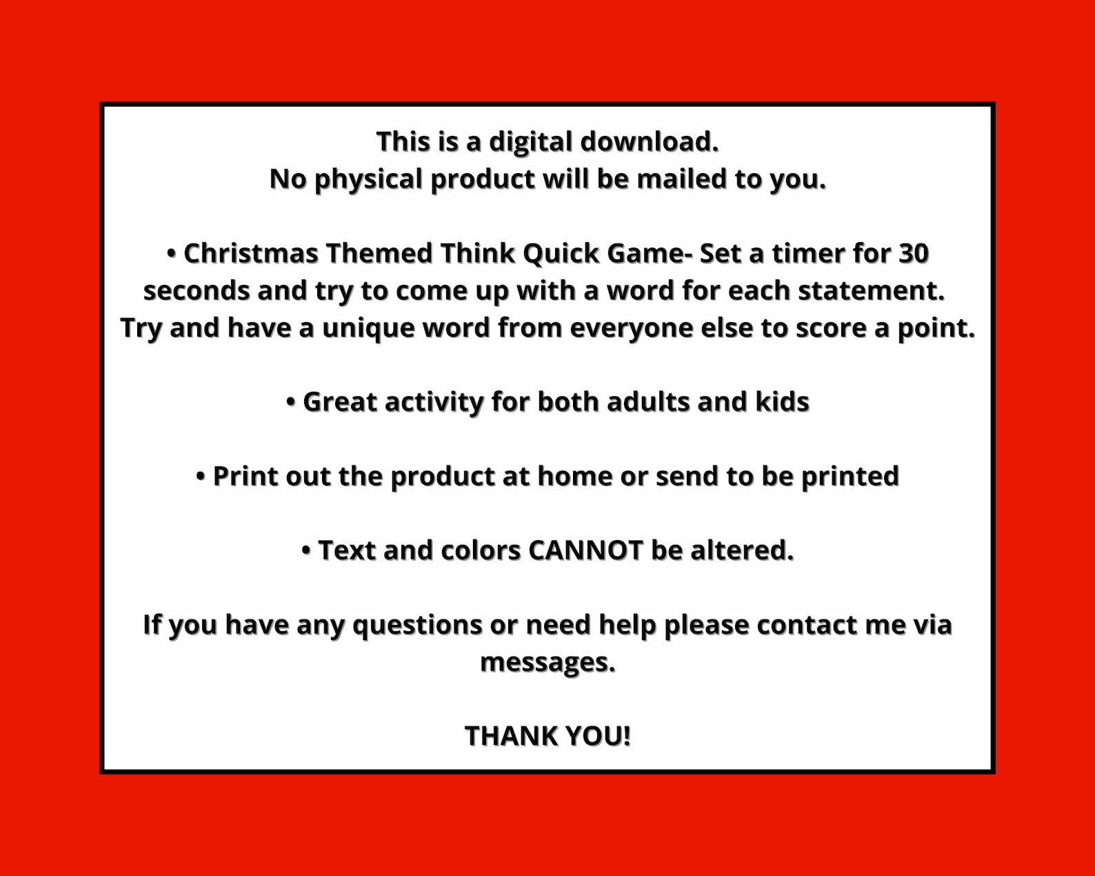 Christmas Themed Think Quick Game Christmas Trivia Game - Etsy