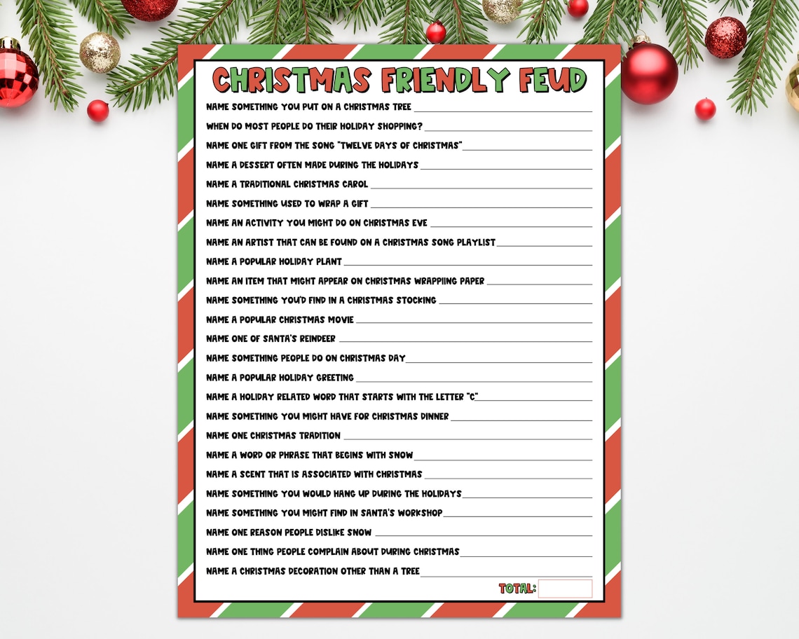 Christmas Friendly Feud Game Holiday Friendly Feud Christmas - Etsy
