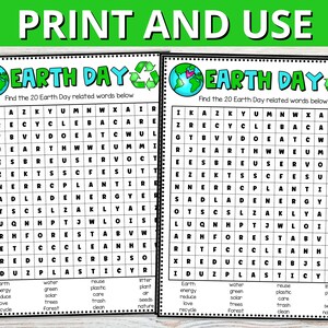 Earth Day Word Search, Earth Day Printable - Etsy