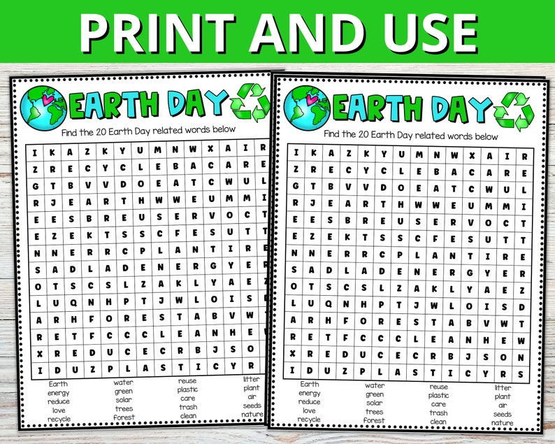 Earth Day Word Search Earth Day Printable - Etsy