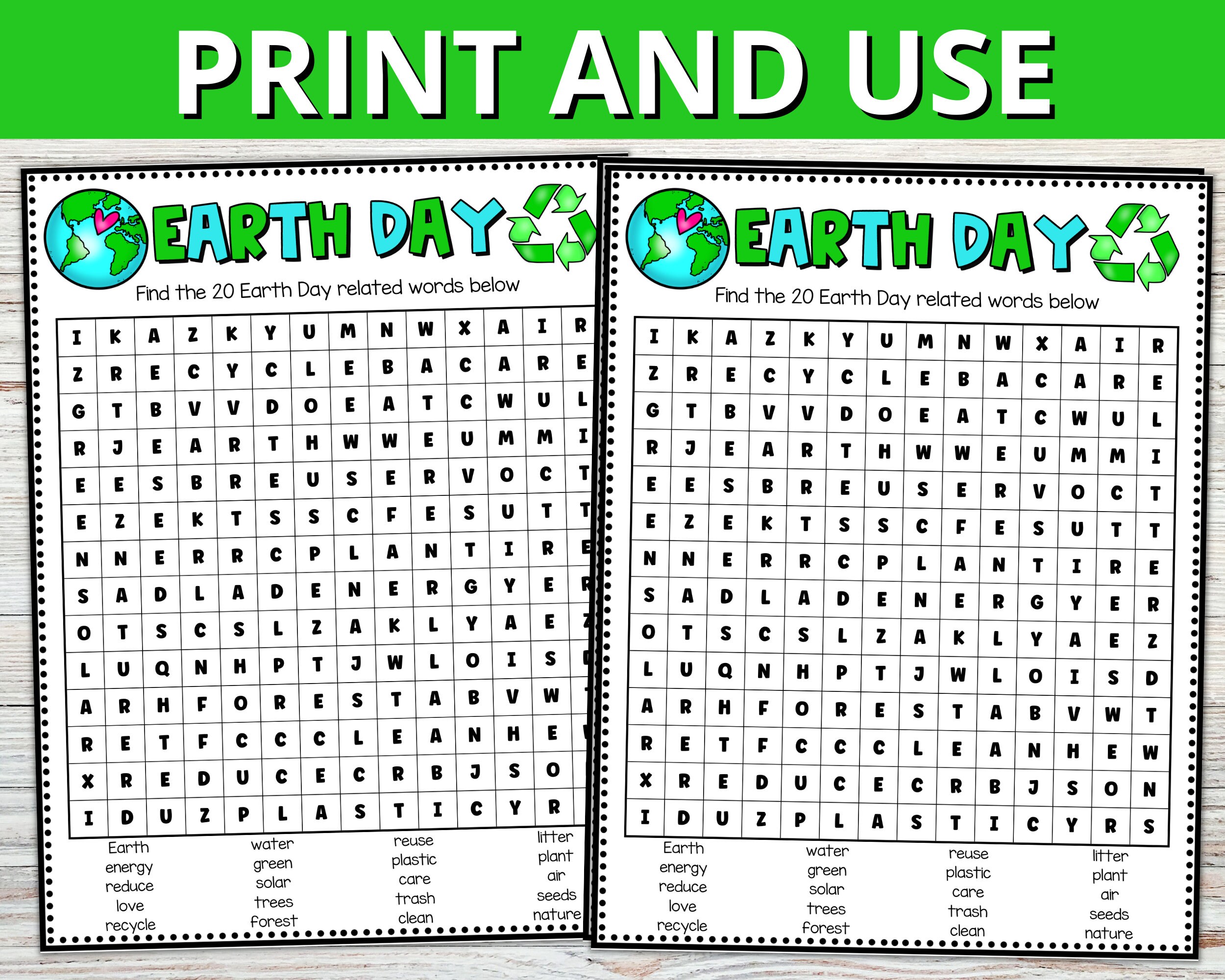 Earth Day Word Search Earth Day Printable - Etsy
