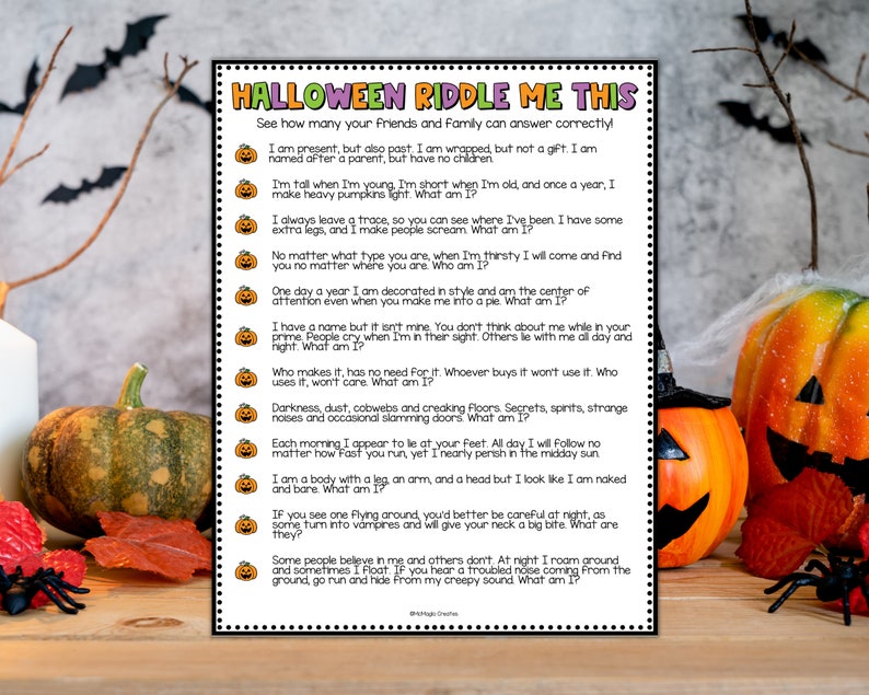 Halloween Riddle Me This, Halloween Trivia Game, Kids Halloween Party ...