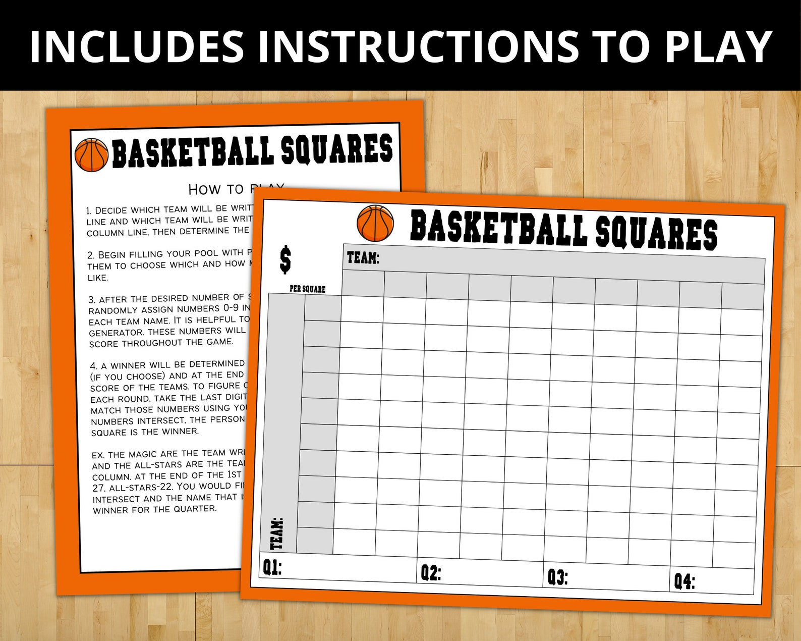 Printable Basketball Squares Game, Basketball Pool Grid, 100 Squares ...