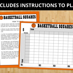 Printable Basketball Squares Game, Basketball Pool Grid, 100 Squares ...