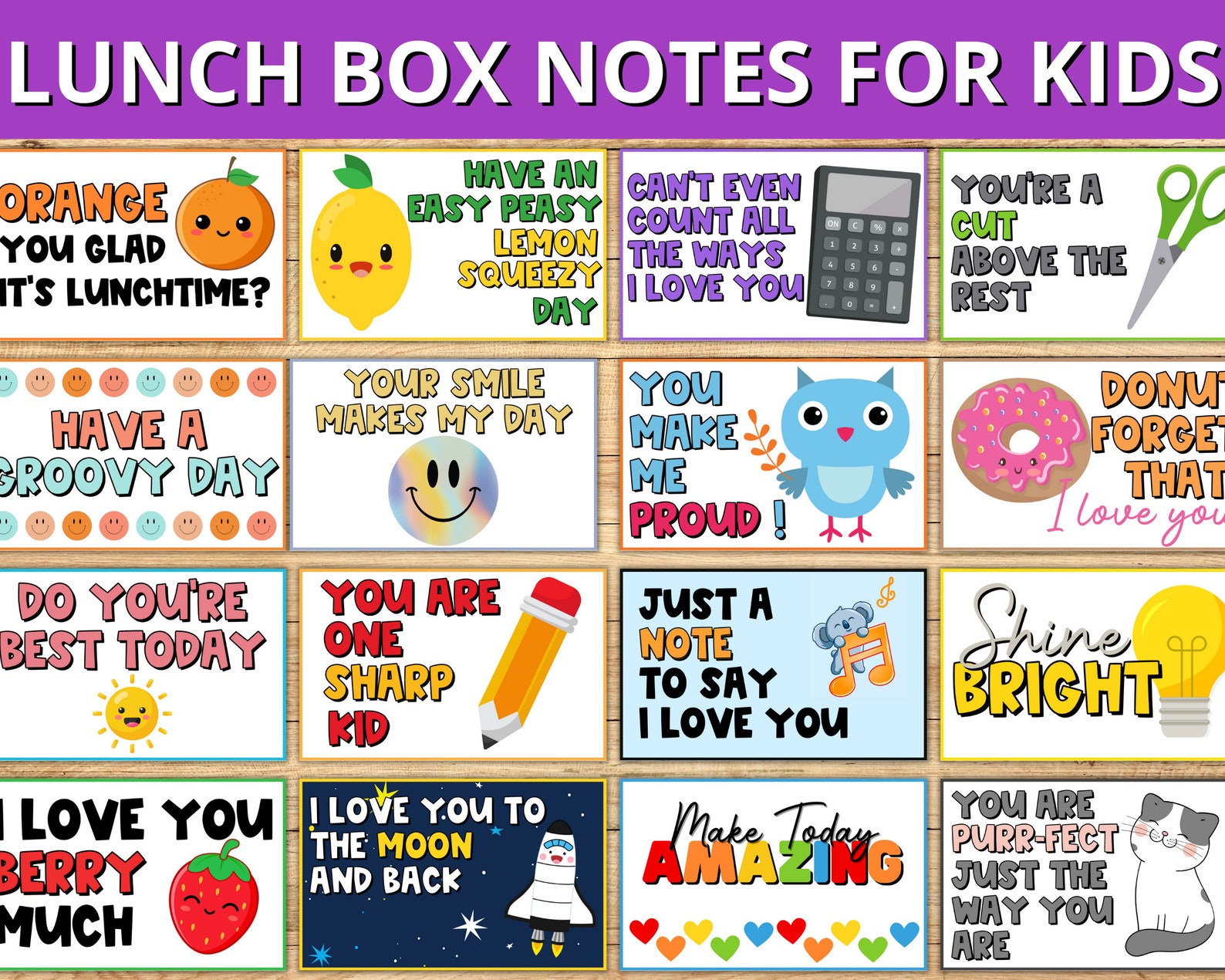Lunch Box Notes for Kids, Lunch Box Note Template, Positive ...
