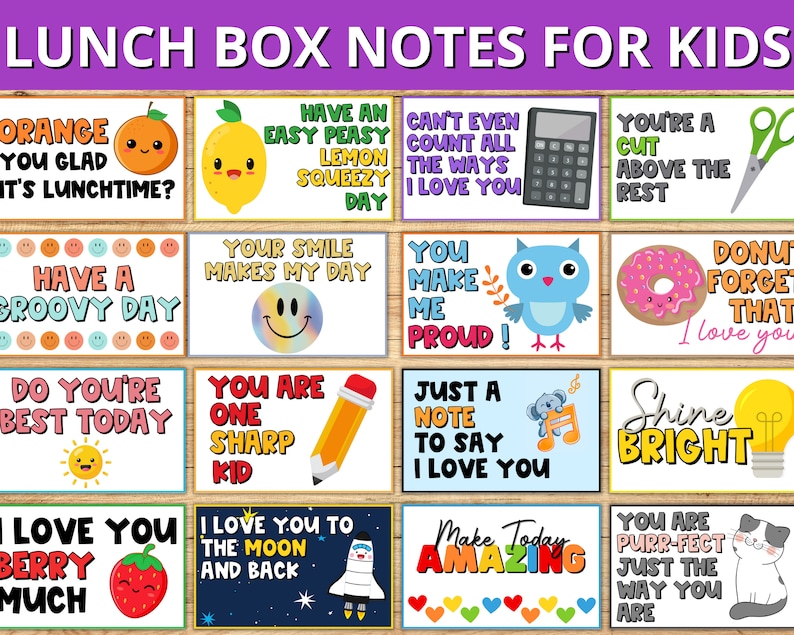 Lunch Box Notes for Kids, Lunch Box Note Template, Positive ...