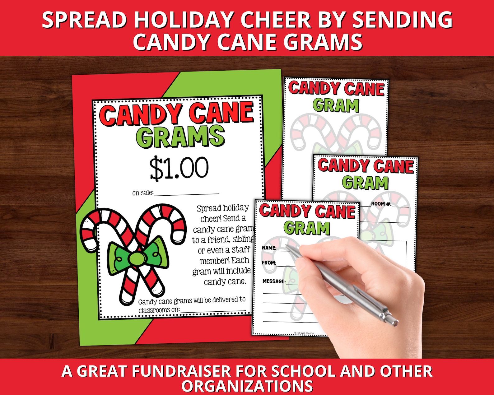 Candy Cane Gram Template, Candy Cane Printable Fundraiser, Christmas ...